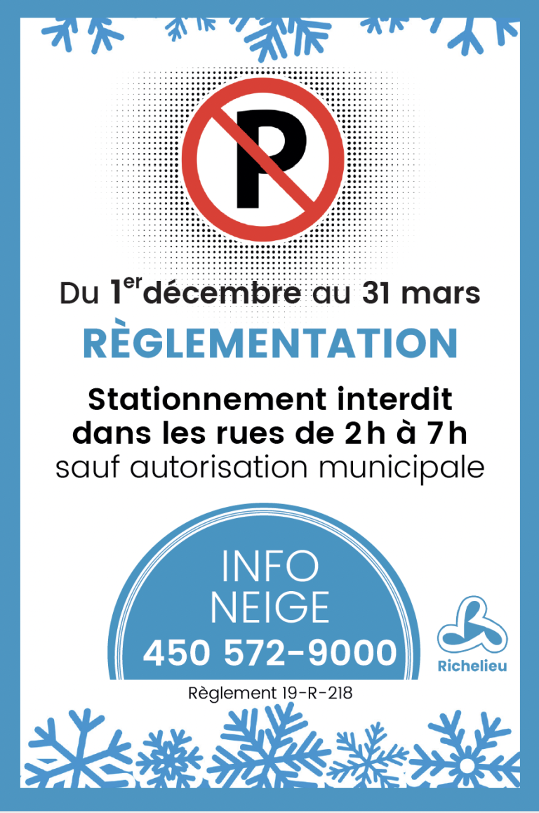 Opération déneigement: stationnement interdit - Ville de Richelieu